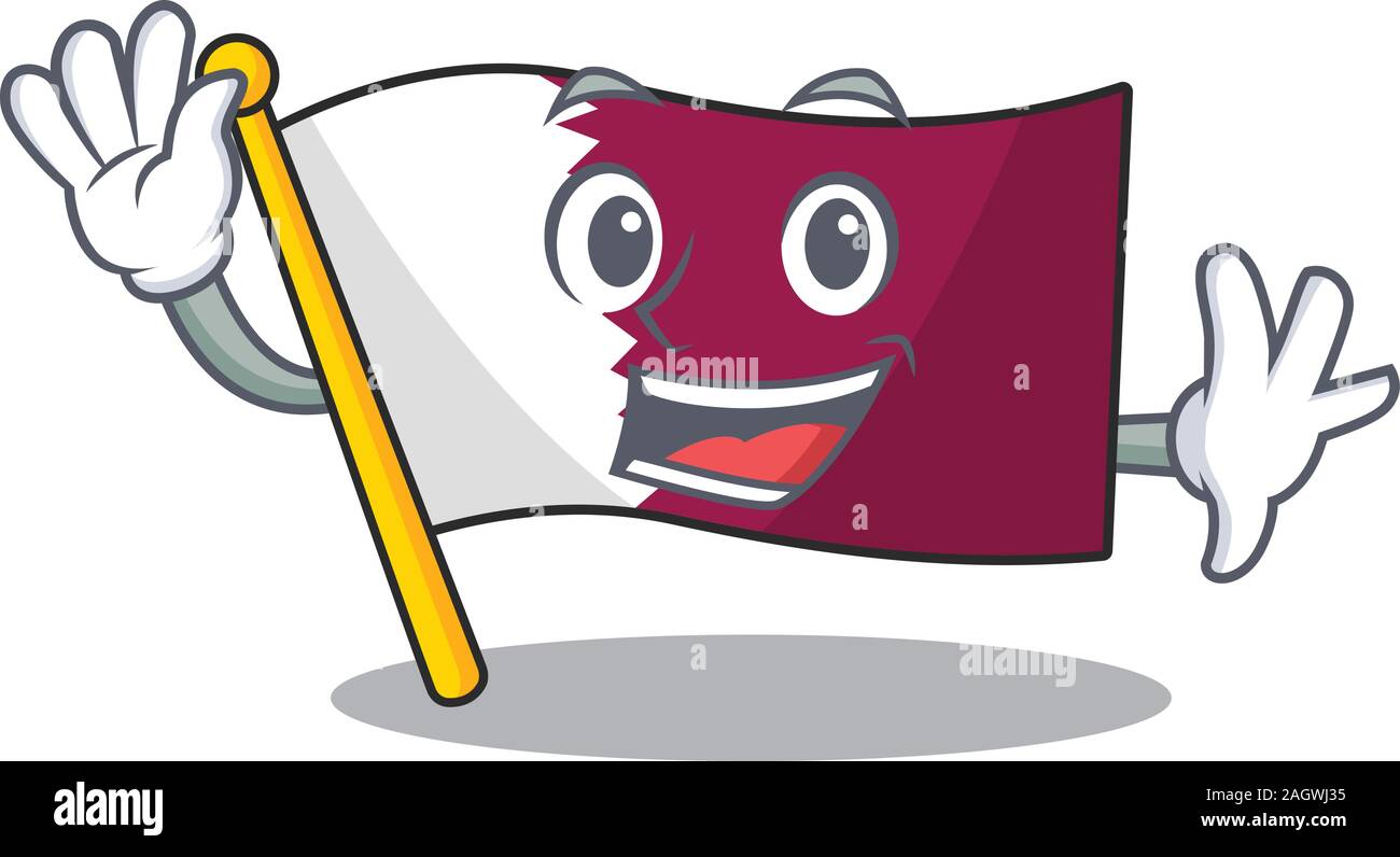 Waving cute smiley flag qatar Scroll cartoon character design Stock ...