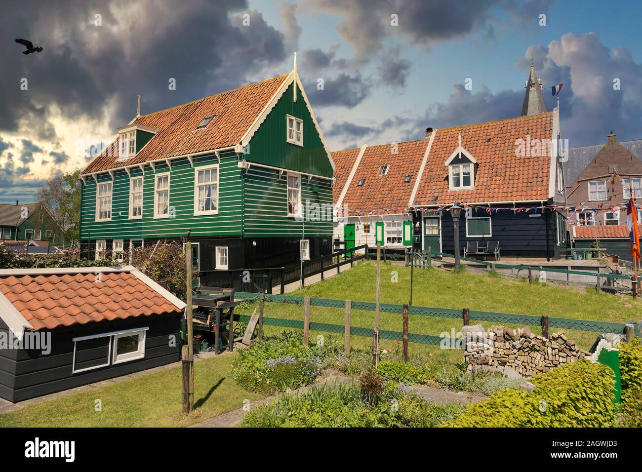 Traditional houses in Holland town Volendam, Netherlands Stock Photo ...