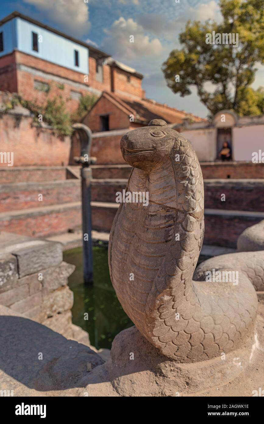 snake pit. hindu mythology in the water reservoirs in Bhaktapur Durbar ...