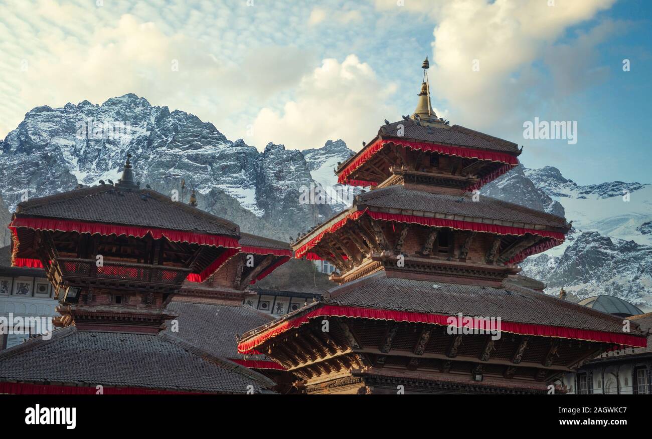 The ancient Nepali city in the mountains of the Himalayas Stock Photo ...