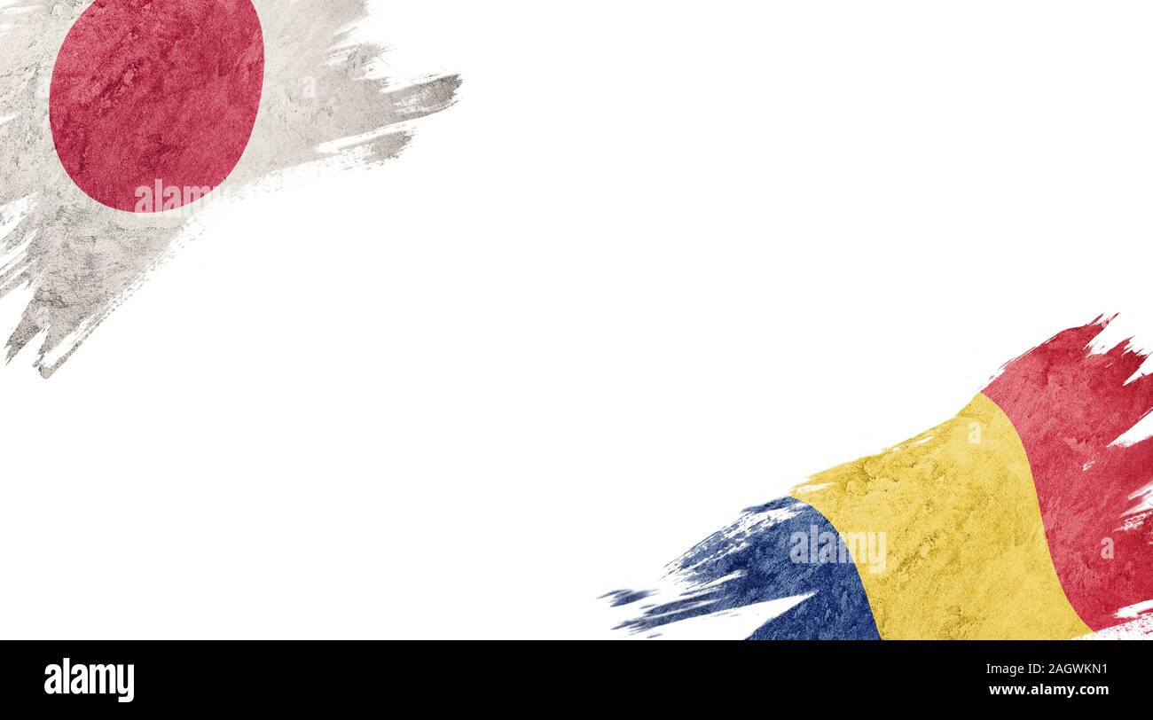 Flags of Japan and Romania on White Background Stock Photo - Alamy