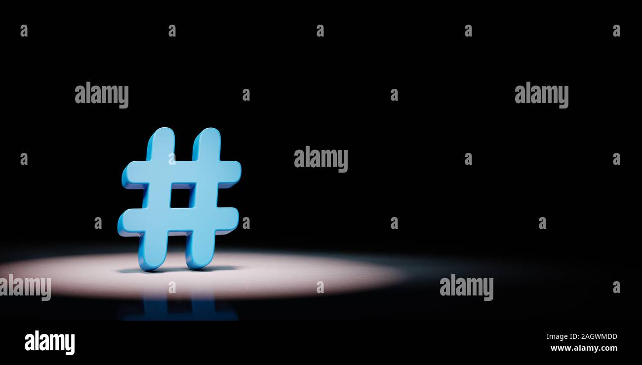 Blue Hash Symbol Shape Spotlighted on Black Background with Copy Space ...
