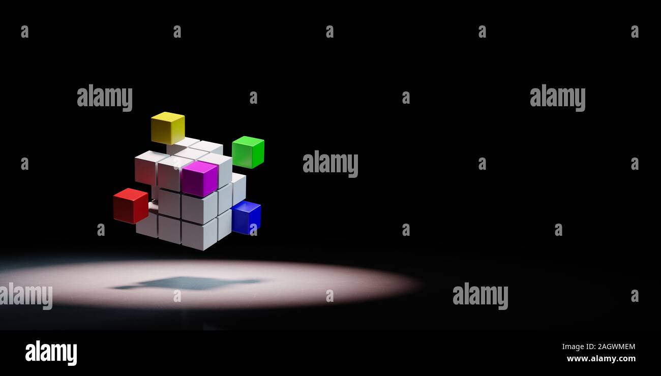 Combining Multicolor Cubes Spotlighted on Black Background with Copy ...