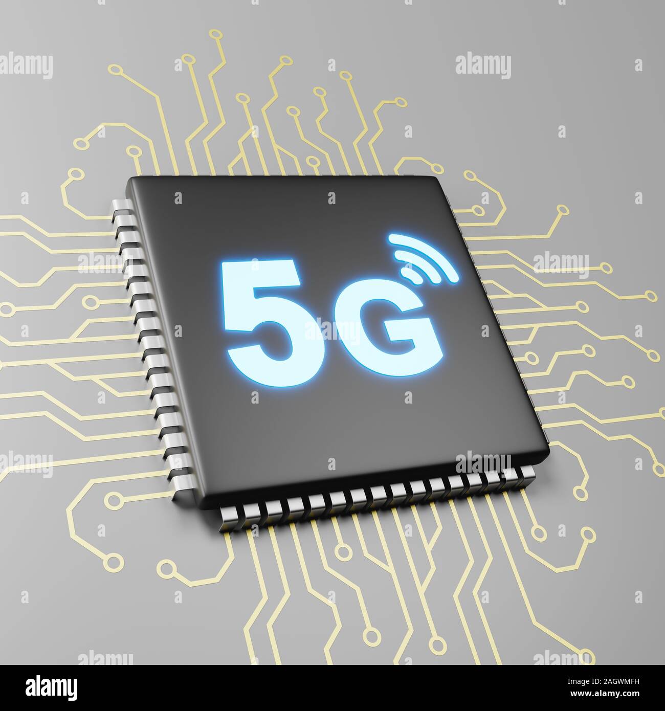 Computer Processor with 5G Text 3D Illustration, 5G Technology Concept ...