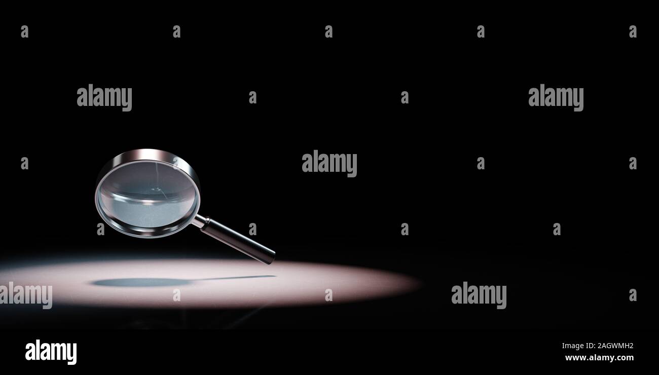 Metal Magnifier Glass Spotlighted on Black Background with Copy Space ...