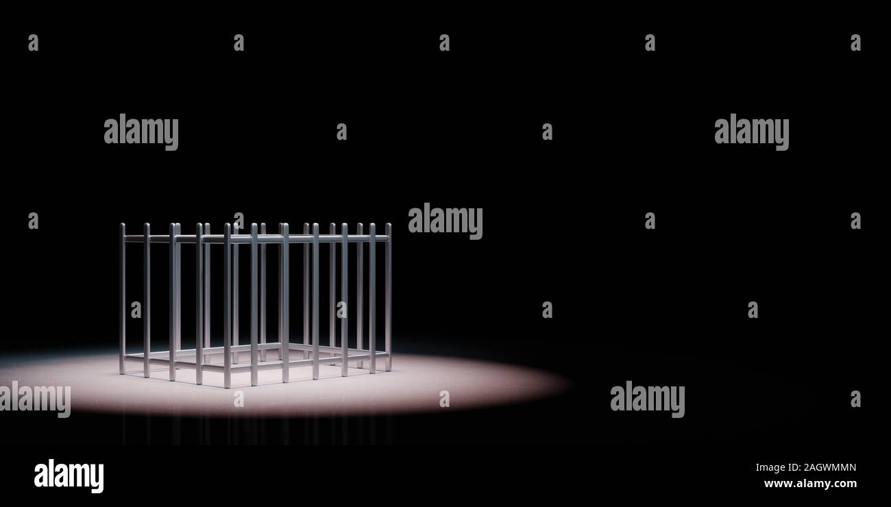 Iron Empty Cage Spotlighted on Black Background with Copy Space 3D ...