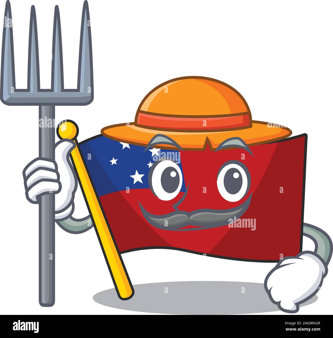Happy Farmer flag samoa Scroll cartoon character with hat and tools ...