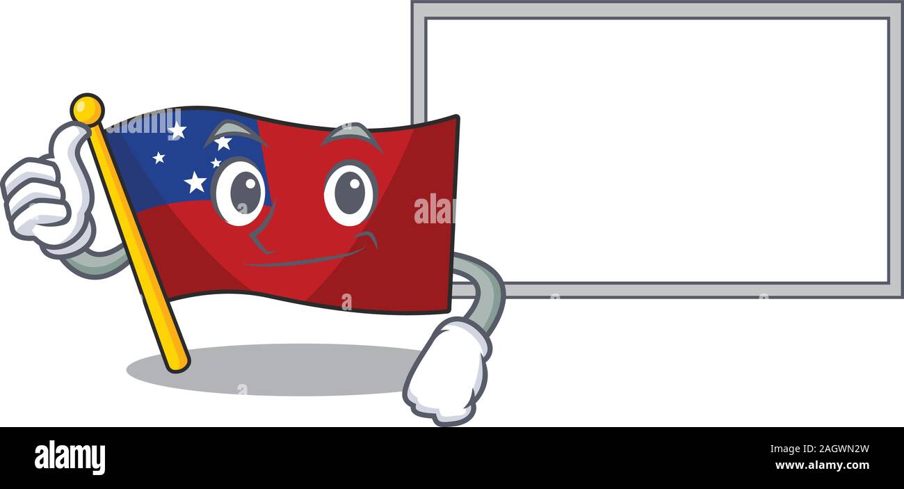 cute flag samoa Scroll cartoon character Thumbs up with board Stock ...