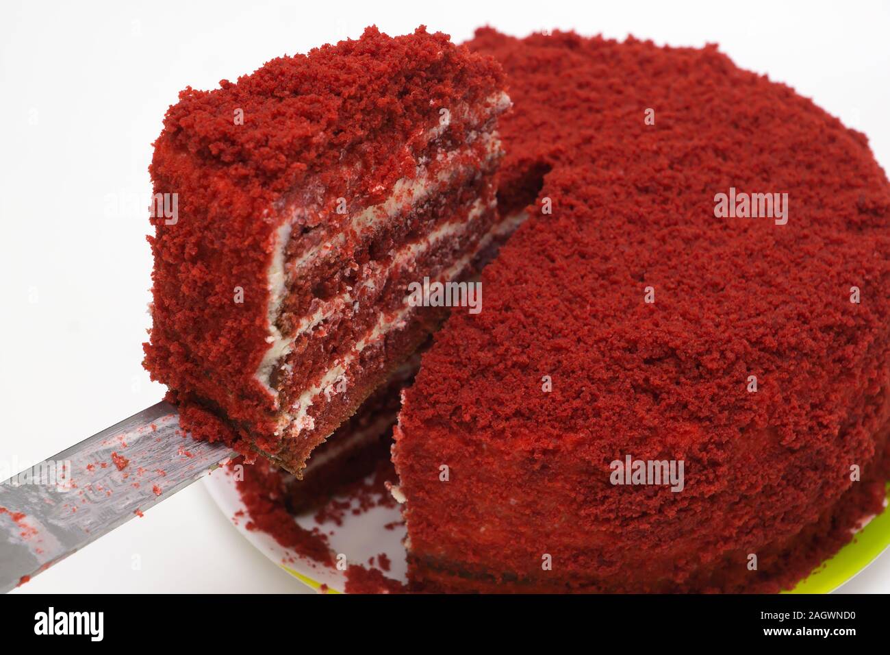 bright red cake called red velvet isolated on a white background Stock ...