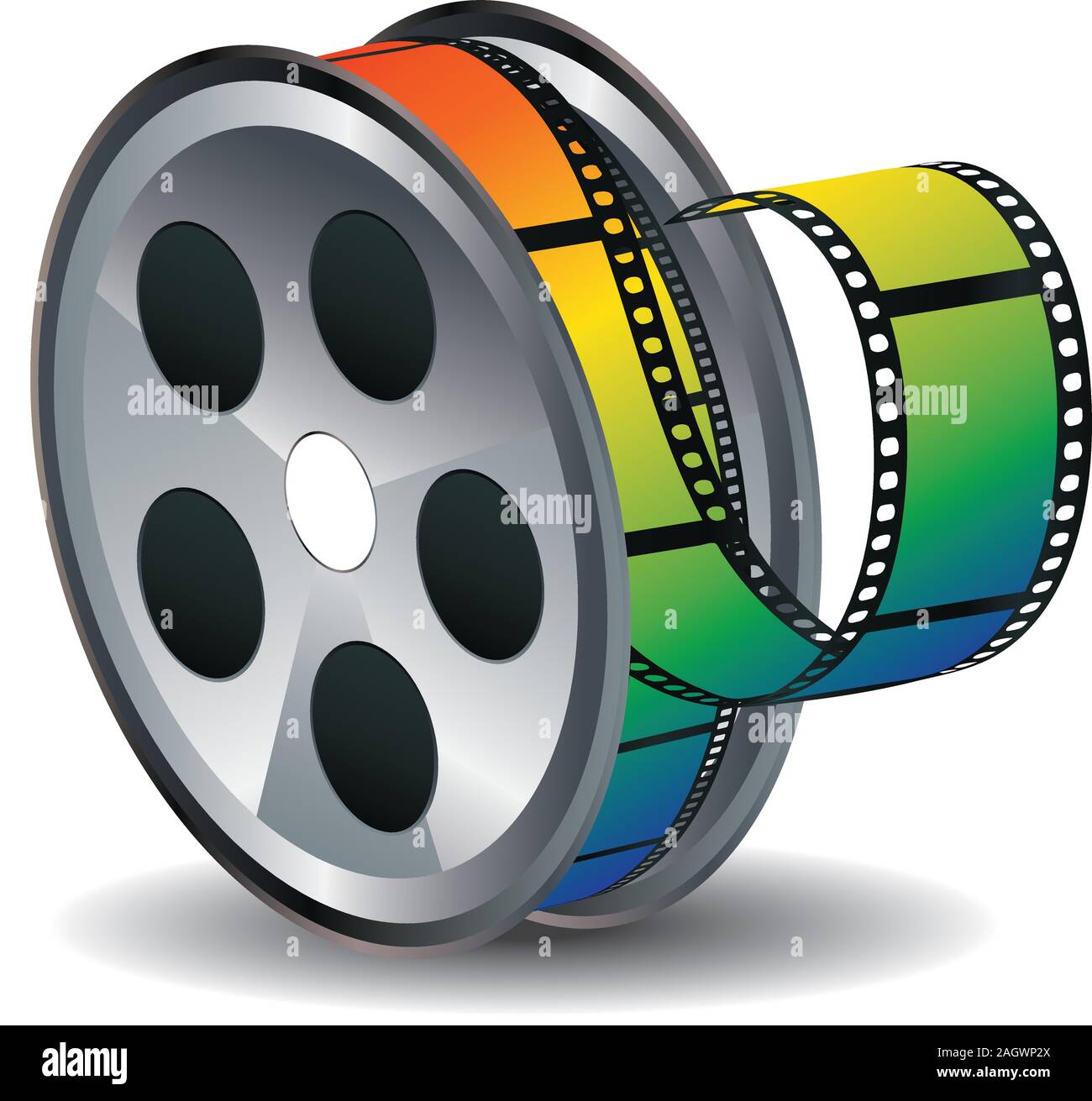 Film reel icon with colorful tape on white background Stock Vector ...
