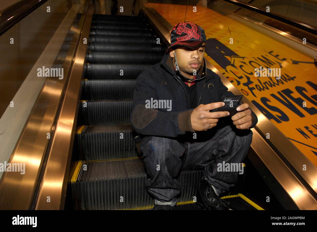 Singer Raz B on an escalator at the MAGIC fashion show at the ...