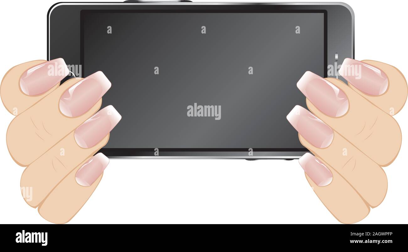 Human hands holding black smartphone with touchscreen Stock Vector ...