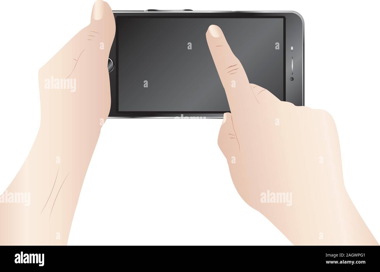 Human hands holding black smartphone with touchscreen Stock Vector ...
