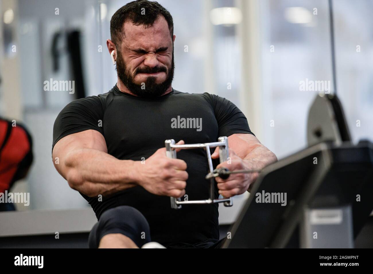 hard stress motivation sport workout training of bearded strong man ...