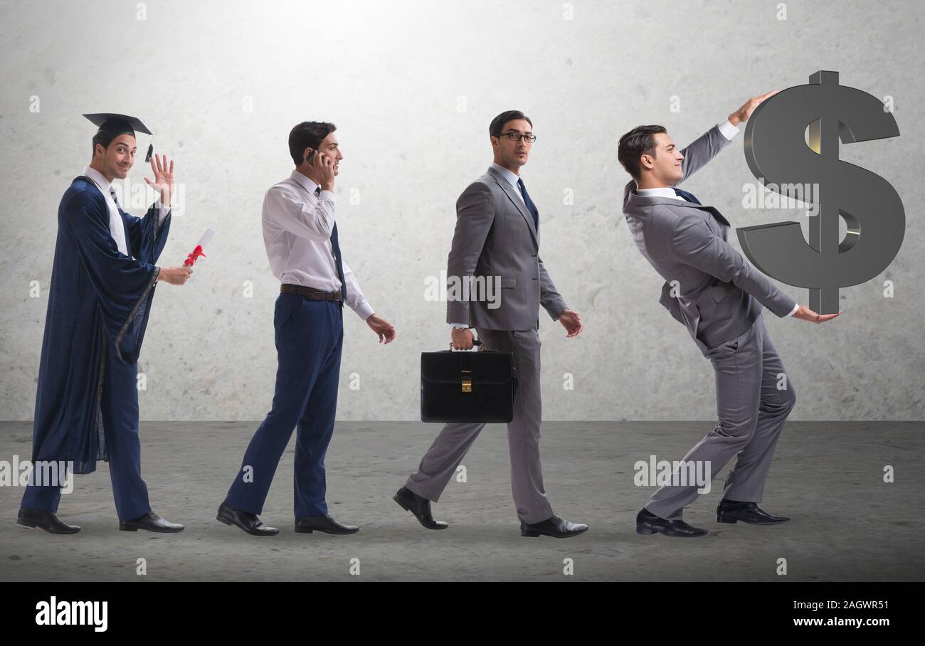 The business concept with man progressing through stages Stock Photo ...