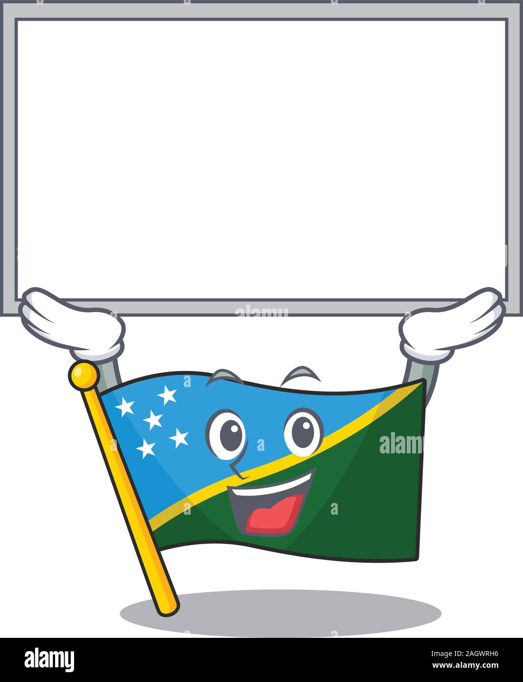 Happy cartoon character flag solomon island Scroll raised up board ...