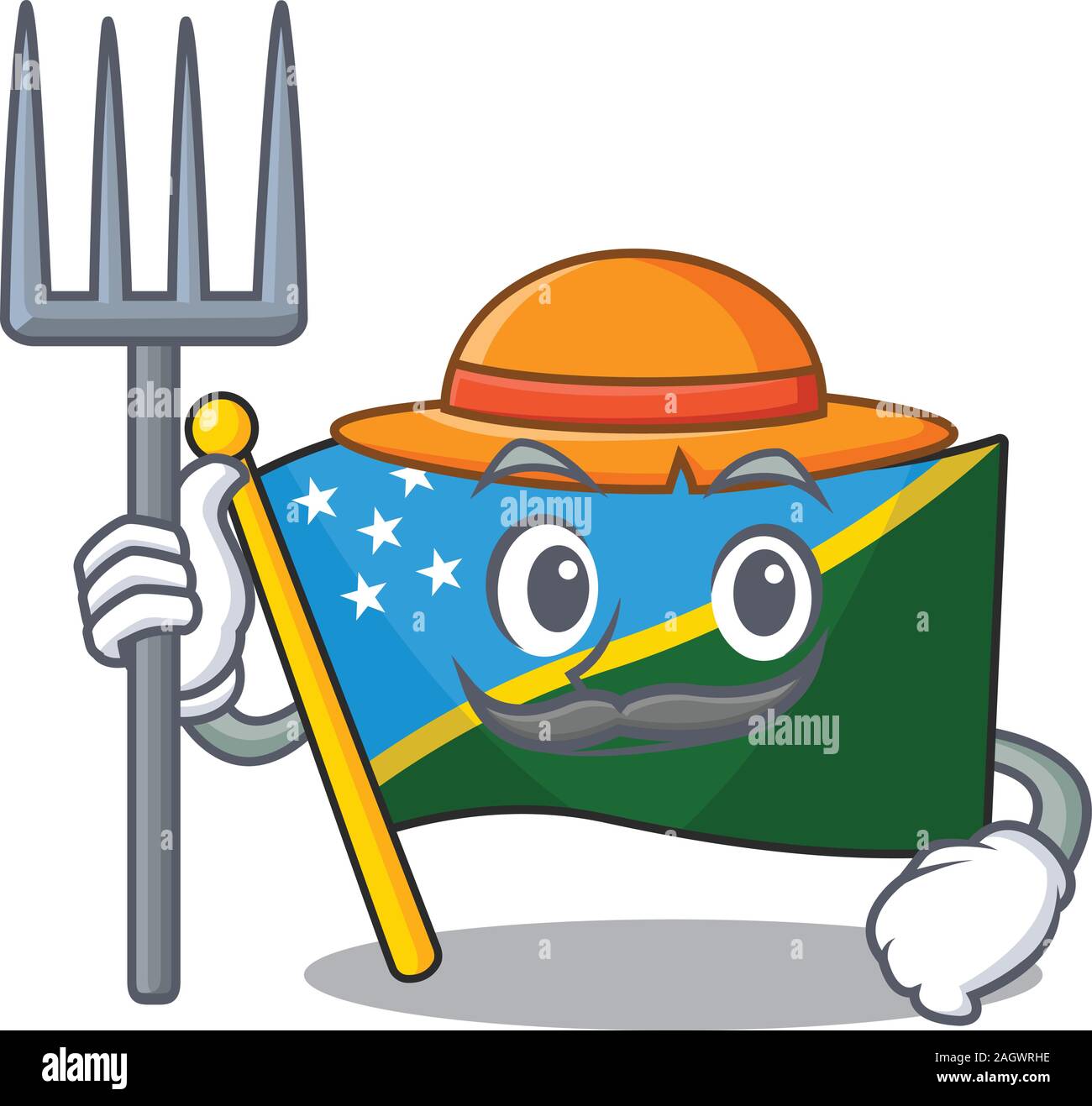 Happy Farmer flag solomon island Scroll cartoon character with hat and ...