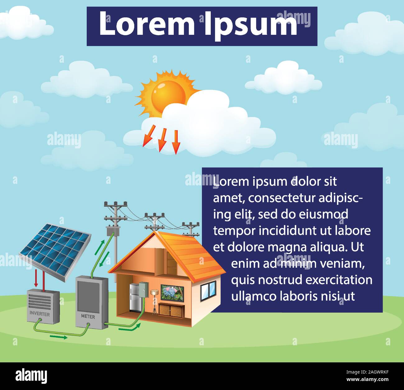 Diagram showing how solar cell works at home illustration Stock Vector ...