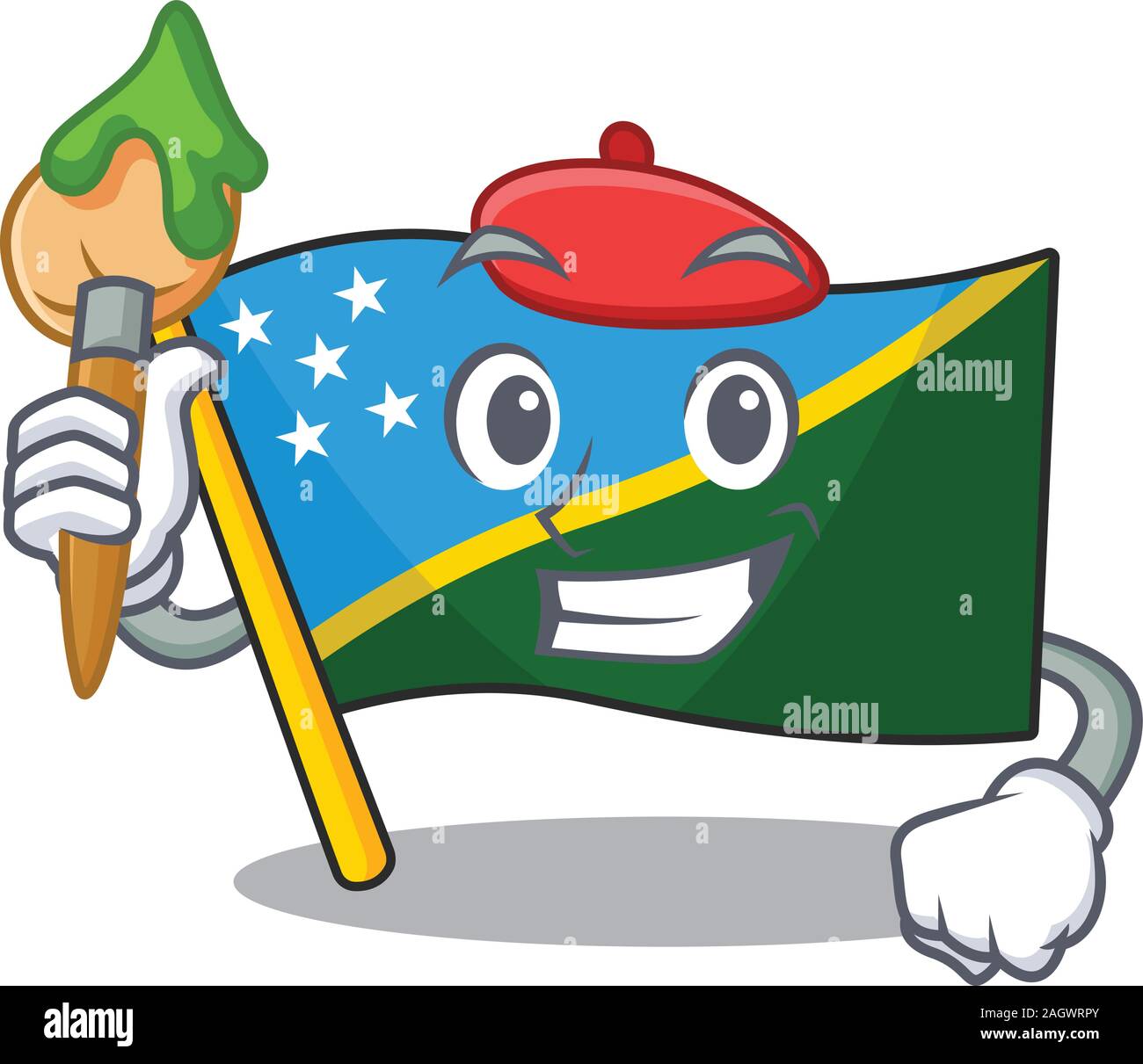 Funny flag solomon island Scroll Artist cartoon character holding brush ...