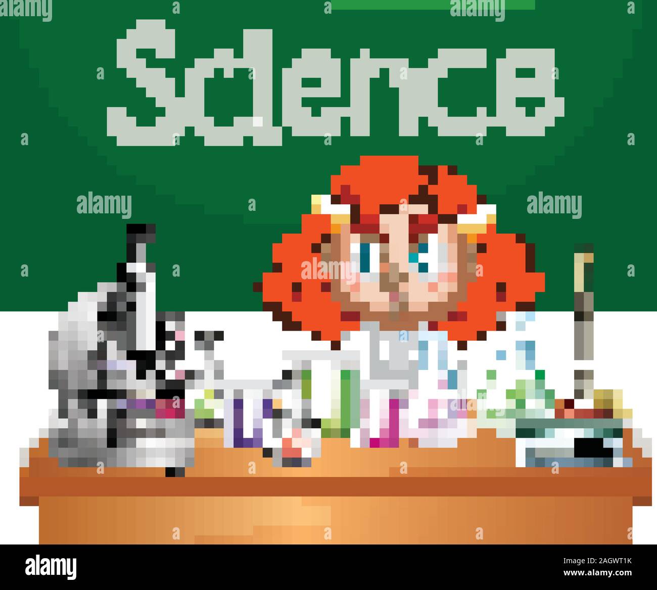 Girl in science gown working in the lab illustration Stock Vector Image ...