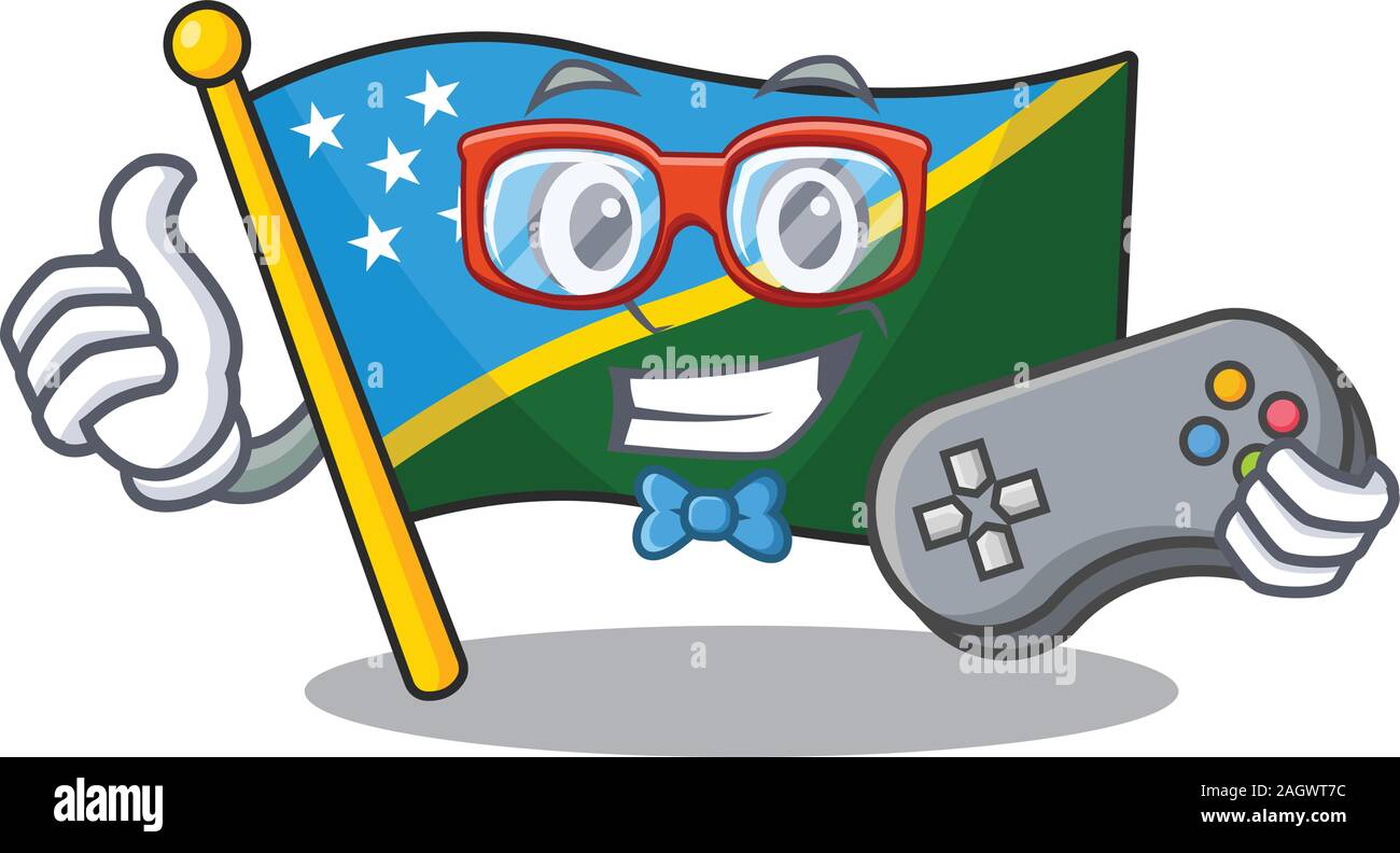 Funny geek gamer flag solomon island Scroll cartoon character style ...