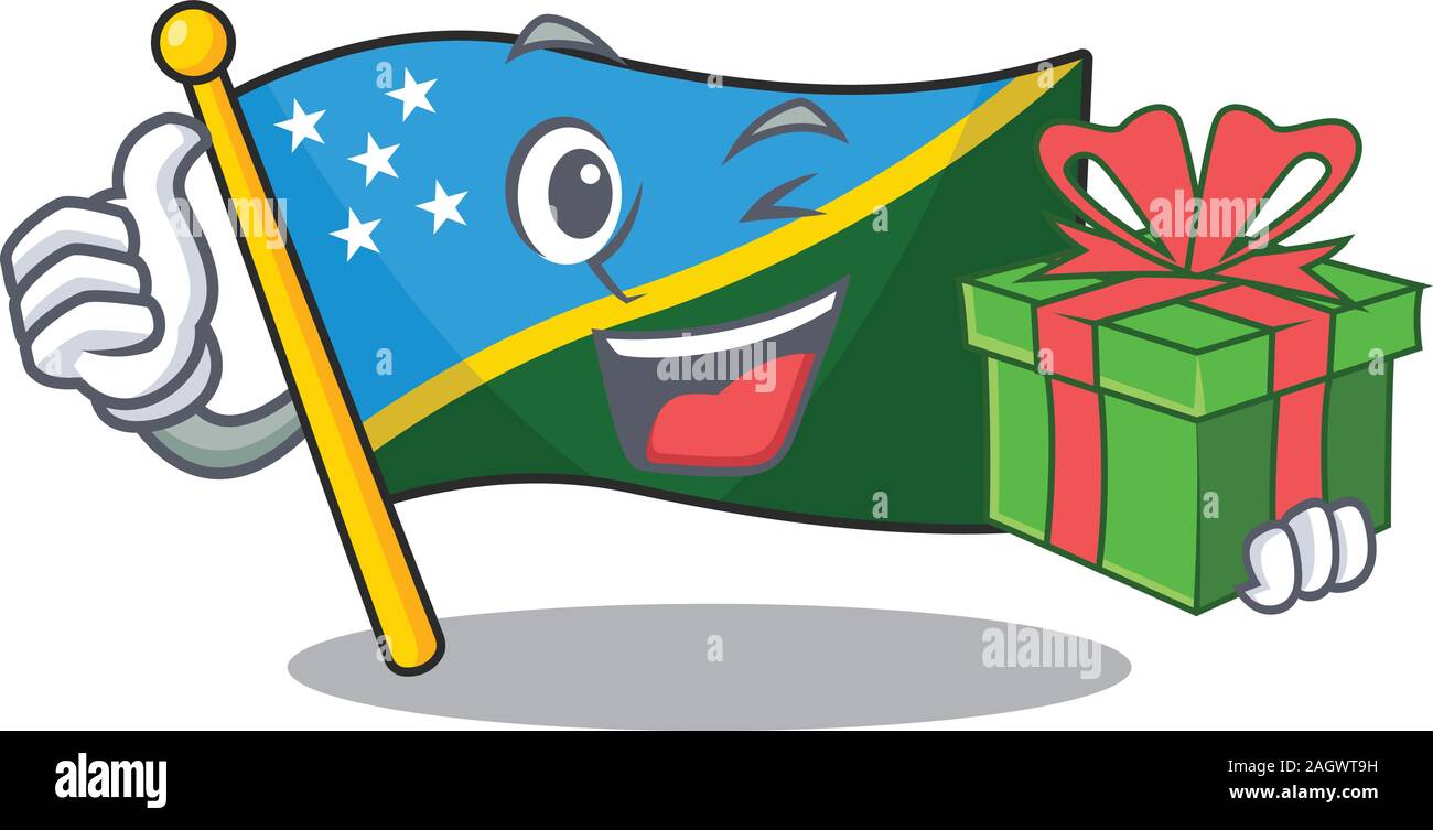 happy face flag solomon island Scroll character with gift box Stock ...
