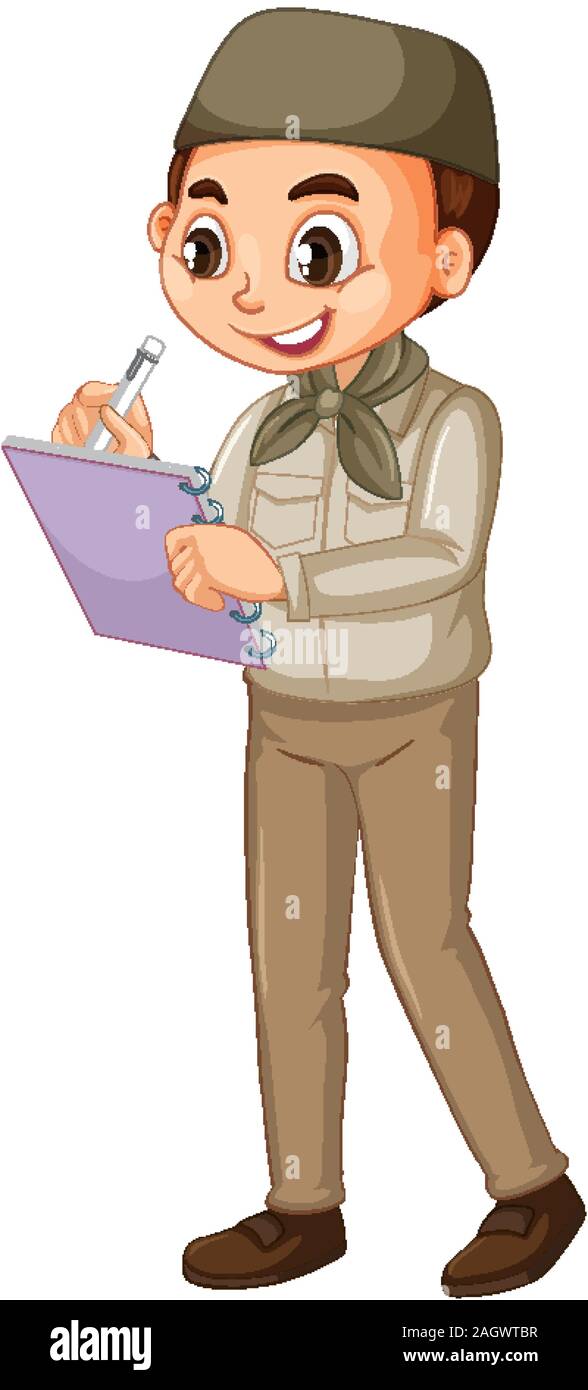 Muslim boy writing notes on isolated background illustration Stock ...