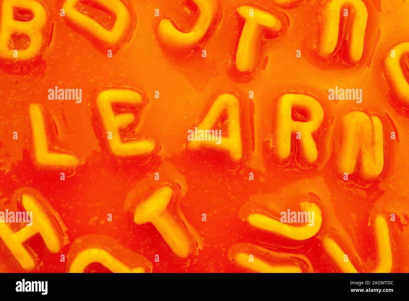Spaghetti letters in a bowl spelling out the word 'Learn' Stock Photo ...