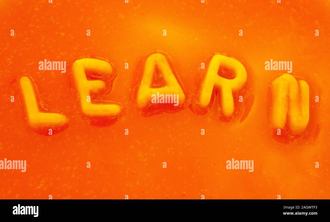 Spaghetti letters in a bowl spelling out the word 'Learn' Stock Photo ...