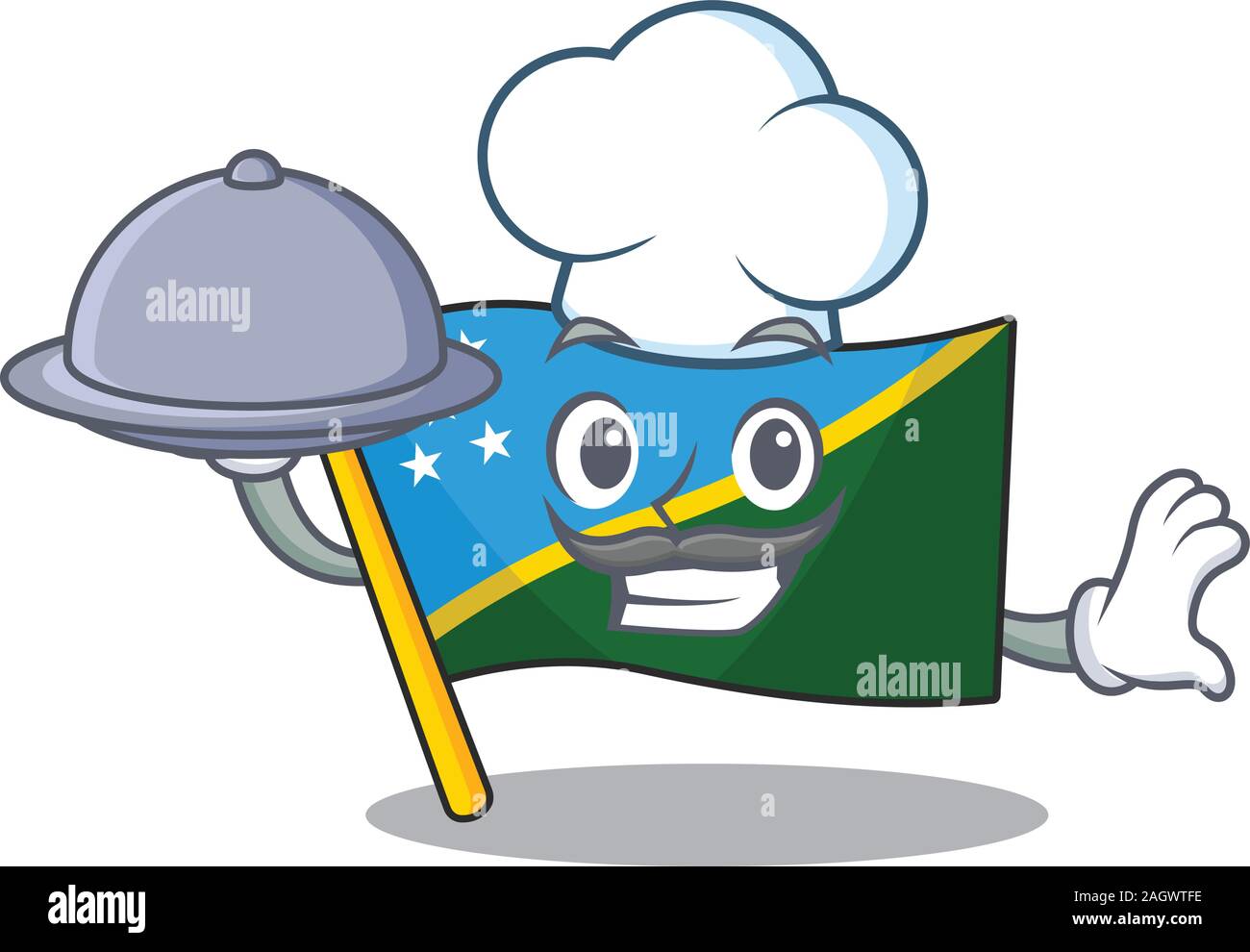 cartoon design flag solomon island Scroll as a Chef with food on tray ...