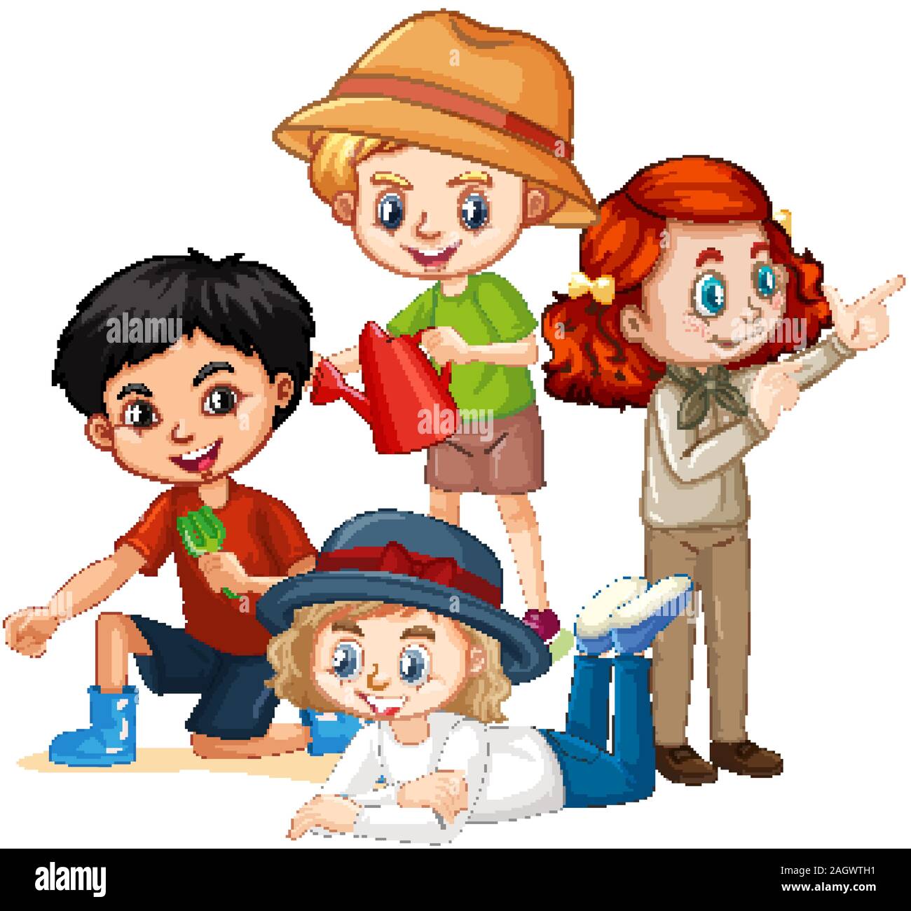 Many kids with happy face on isolated background illustration Stock ...