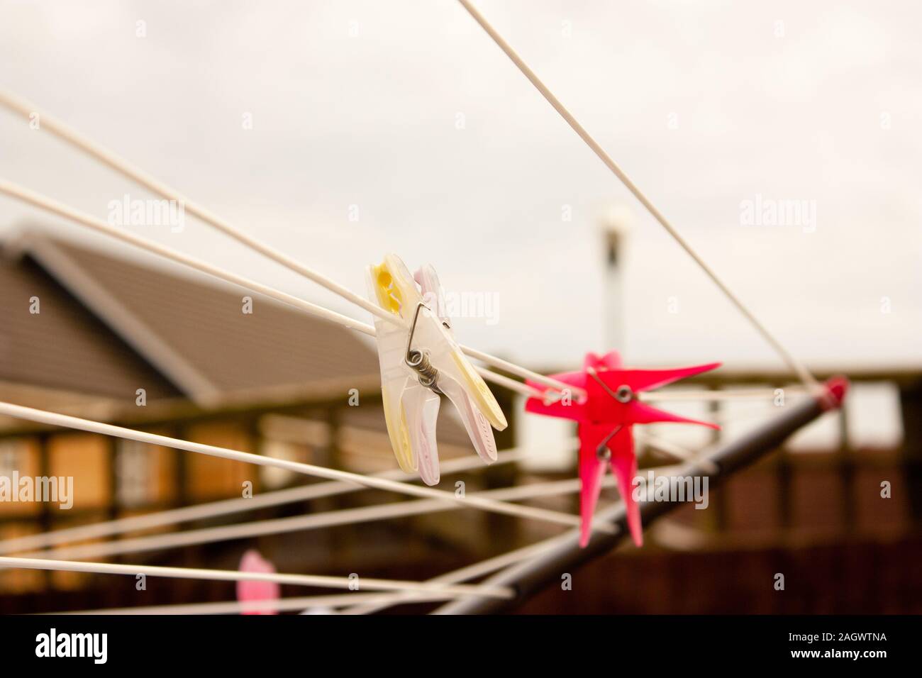 A closeup view of a typical household washing line Stock Photo - Alamy