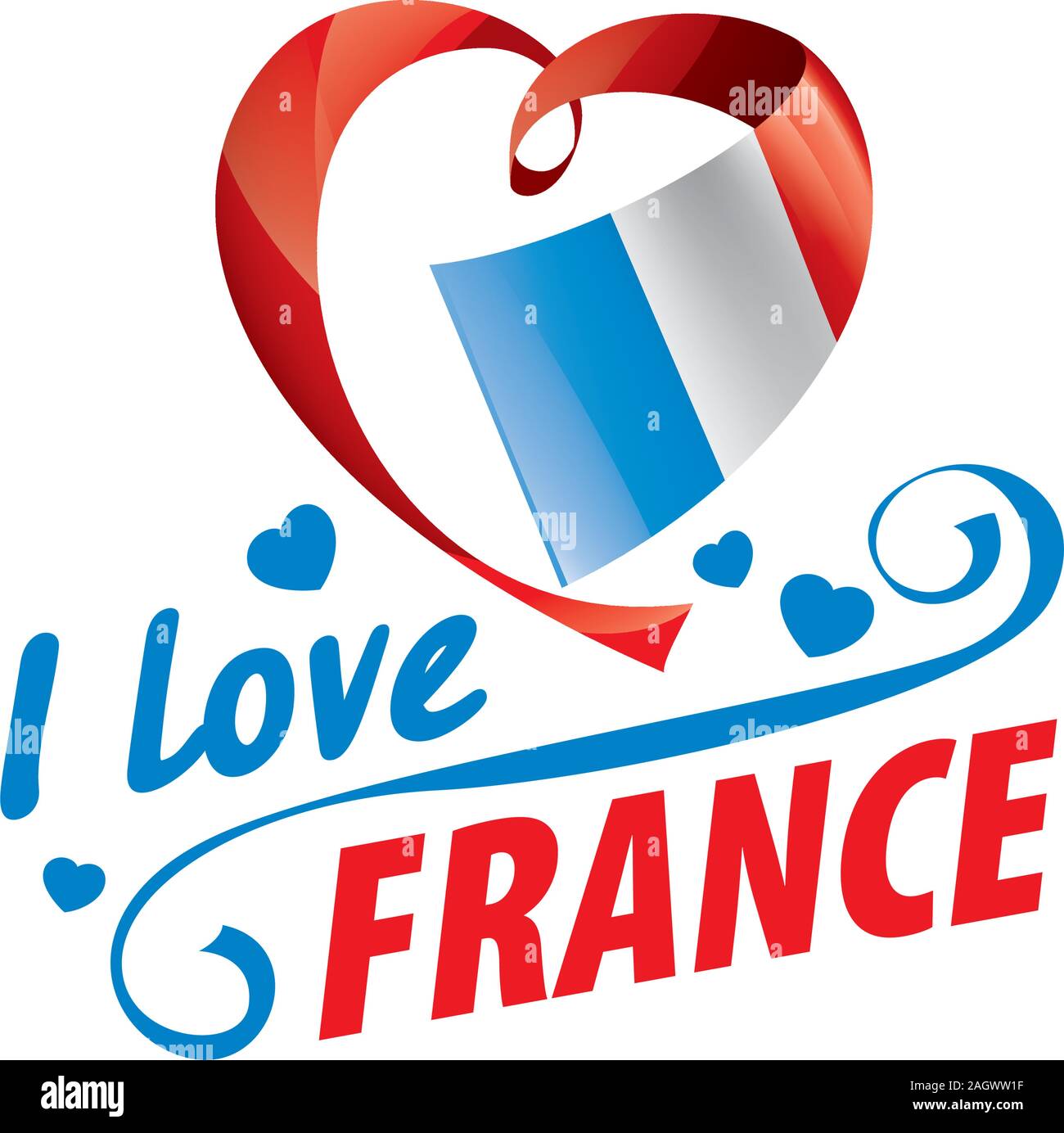 The national flag of the France and the inscription I love France ...