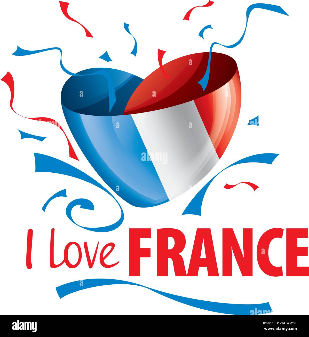 The national flag of the France and the inscription I love France ...