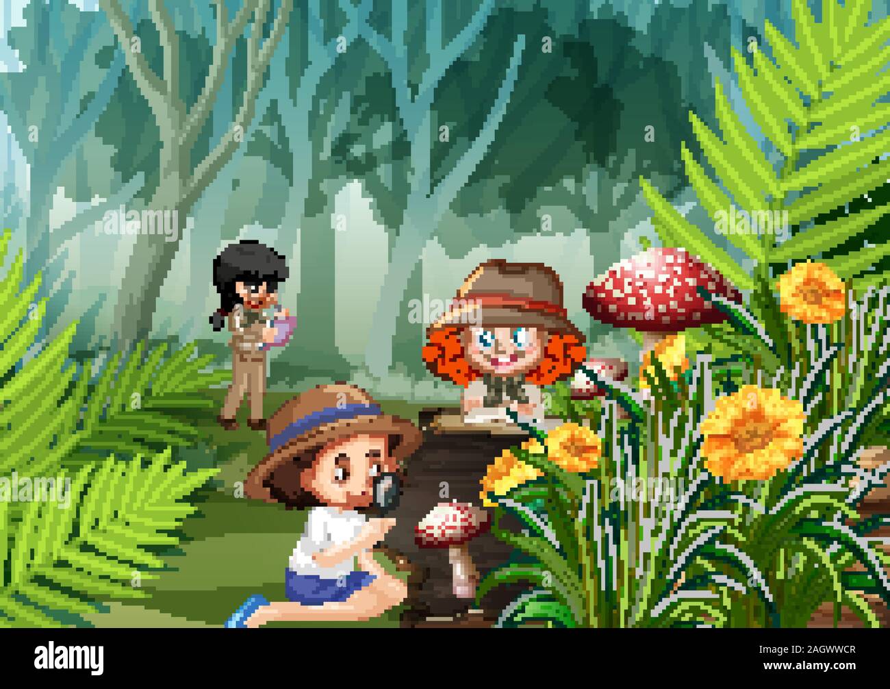 Many kids observing nature in the park illustration Stock Vector Image ...