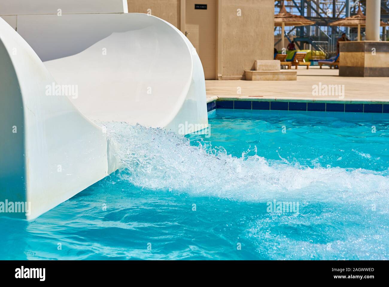 white water park slide and swimming pool. Aqua park background Stock ...