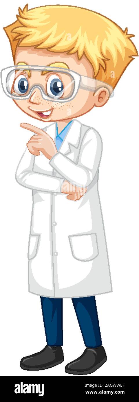 Boy in science gown on isolated background illustration Stock Vector ...