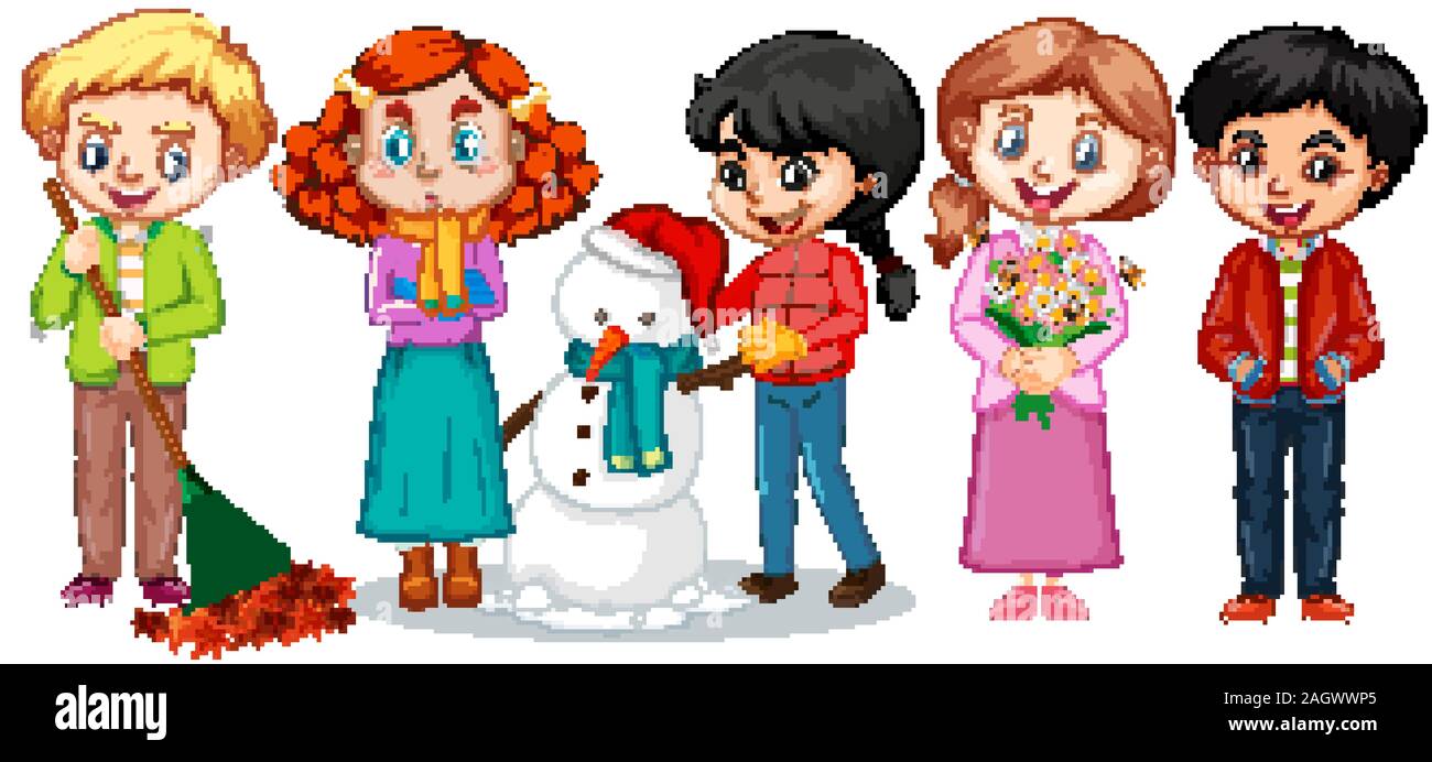 Boys and girls in winter clothes illustration Stock Vector Image & Art ...