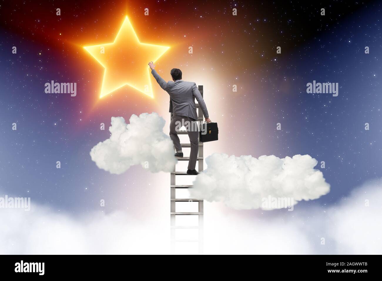 The businessman reaching out for stars Stock Photo - Alamy