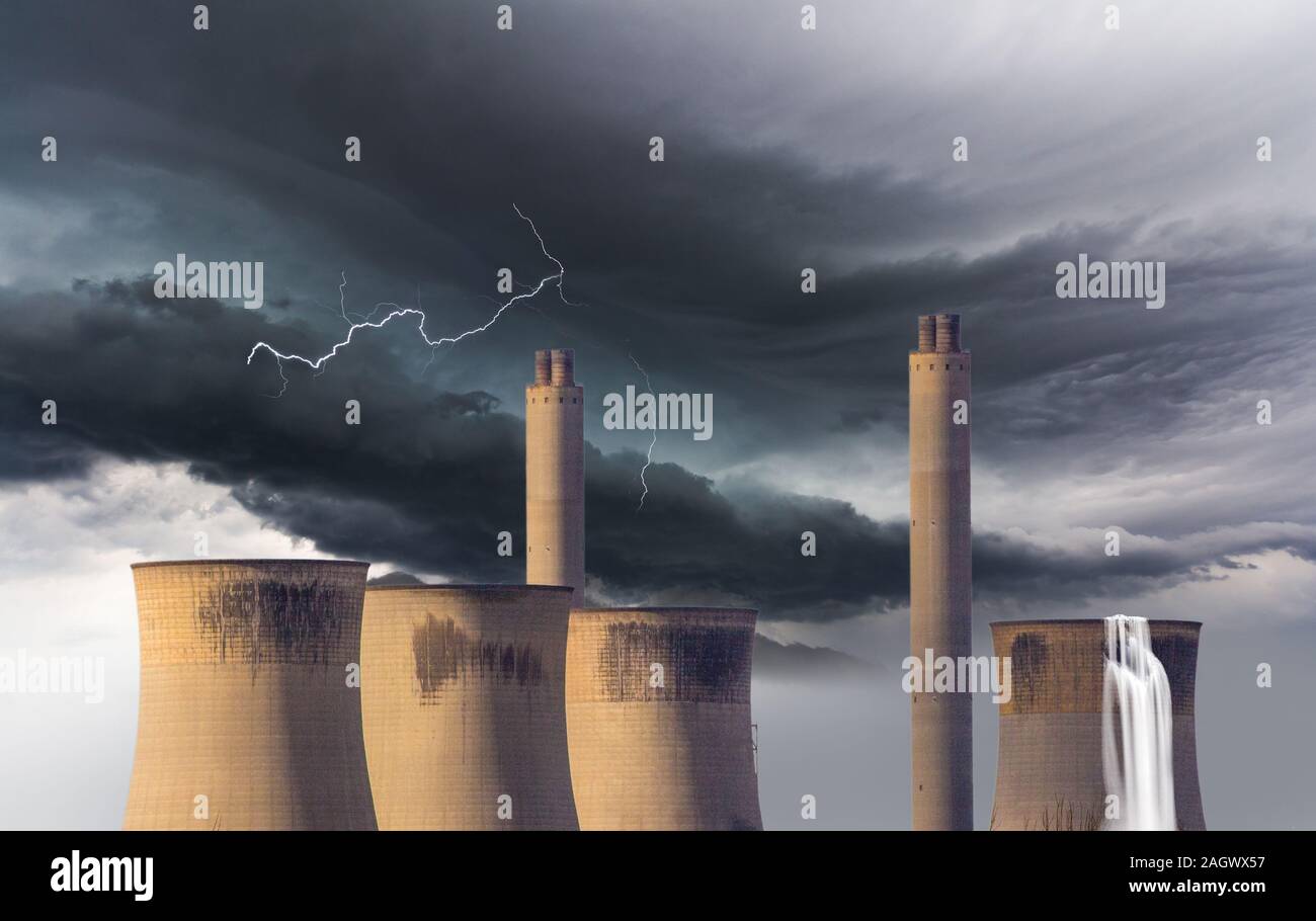 A closeup of the towers of a UK powerstation Stock Photo - Alamy