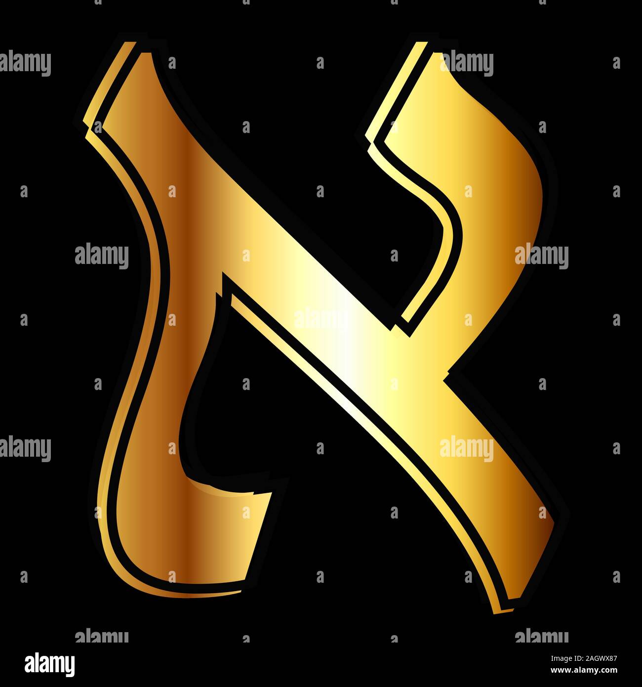 Beautiful golden Hebrew alphabet. The letters Hebrew gold, the font is ...