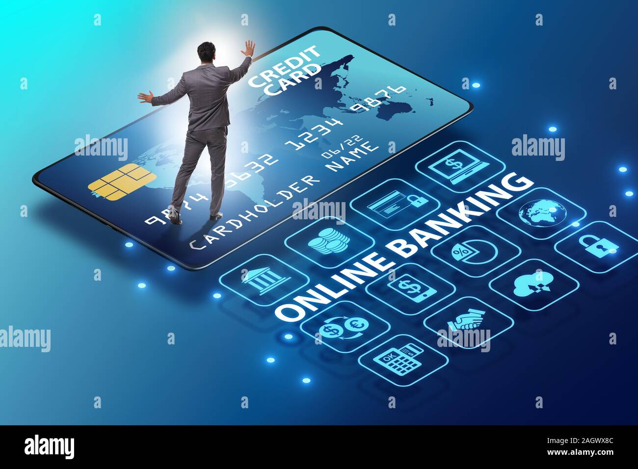 Online banking concept with the businessman Stock Photo - Alamy