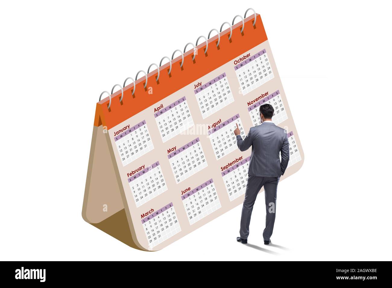 The business calendar concept with businessman Stock Photo - Alamy