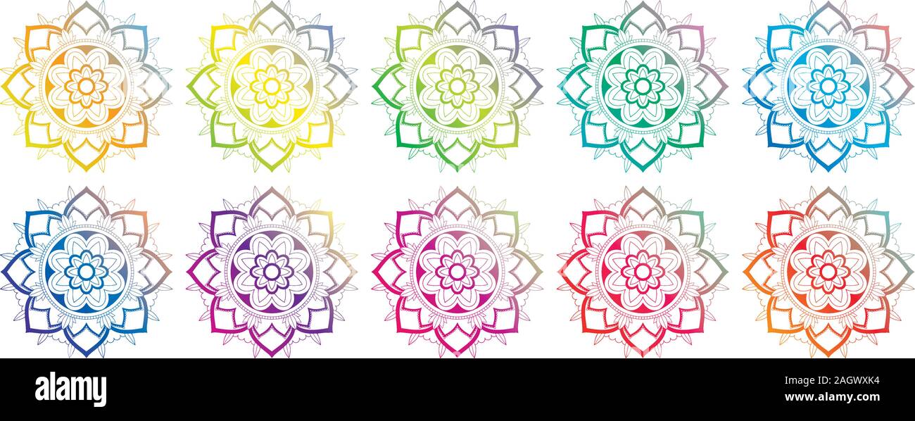 Set of mandala patterns in many colors illustration Stock Vector Image ...