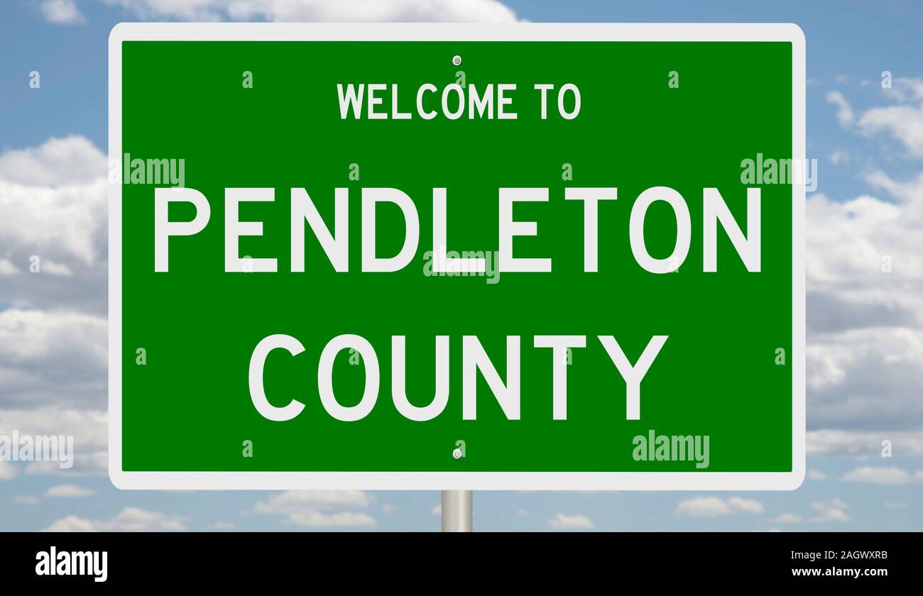 Rendering of a green 3d highway sign for Pendleton County Stock Photo ...