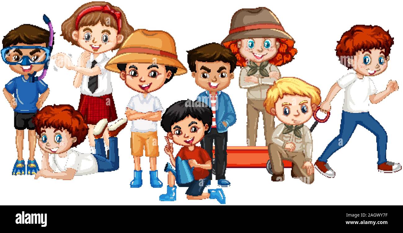 Many happy kids on isolated background illustration Stock Vector Image ...