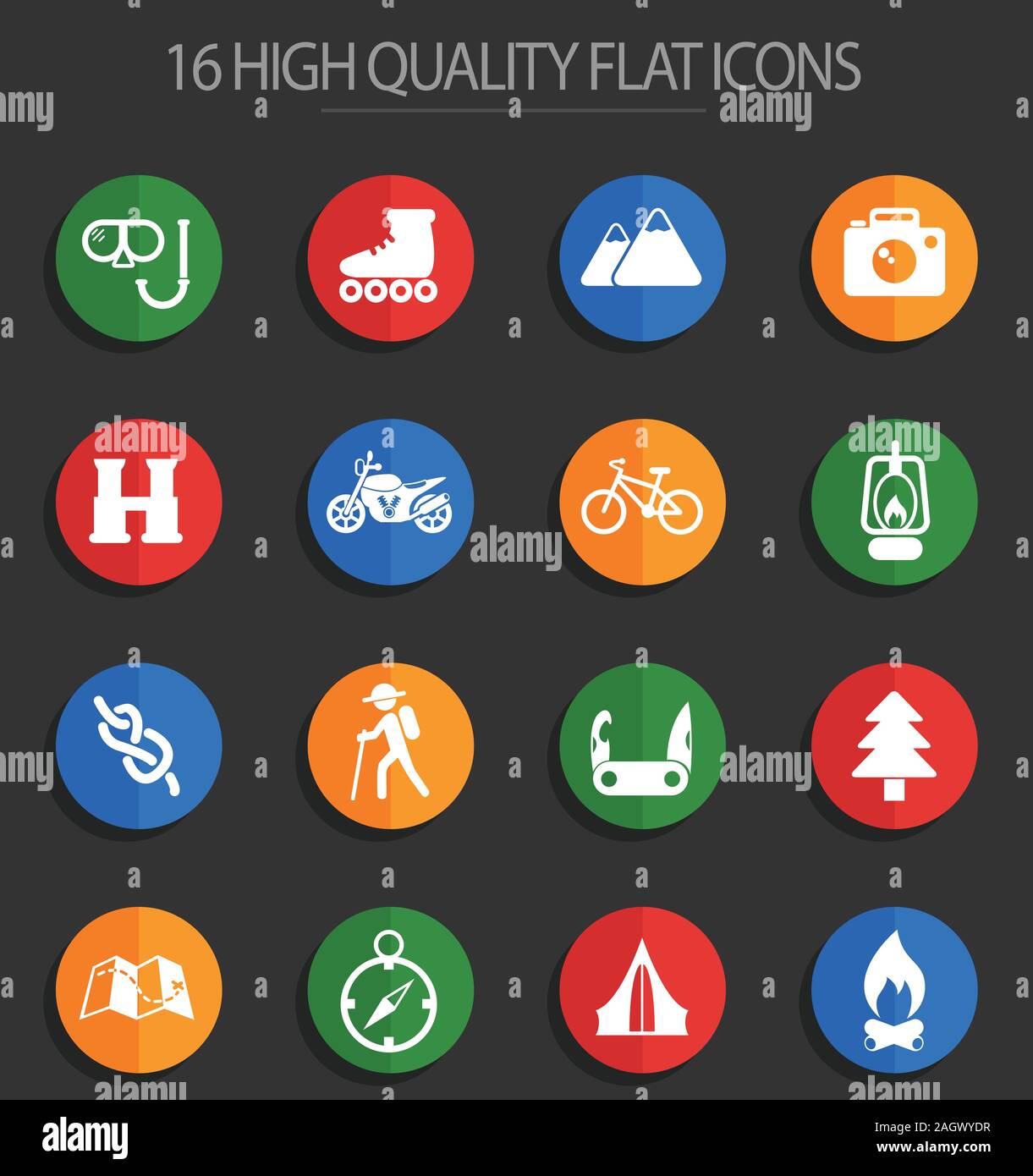 active recreation 16 flat icons Stock Vector Image & Art - Alamy