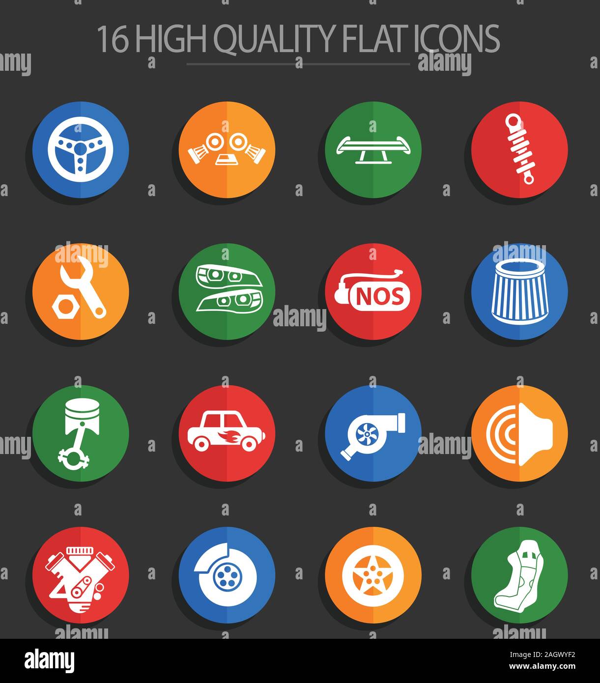 auto tuning 16 flat icons Stock Vector Image & Art - Alamy