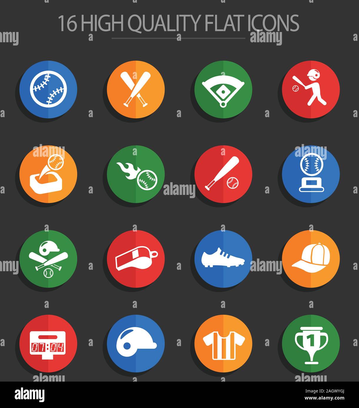 baseball 16 flat icons Stock Vector Image & Art - Alamy