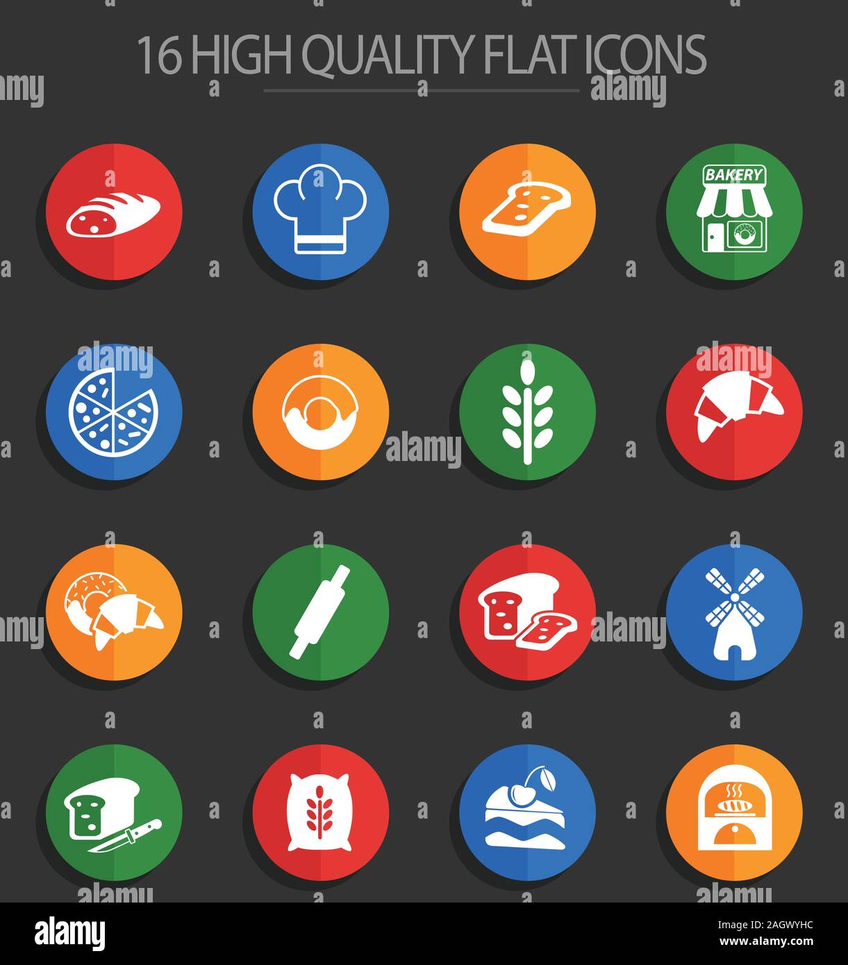bakery 16 flat icons Stock Vector Image & Art - Alamy